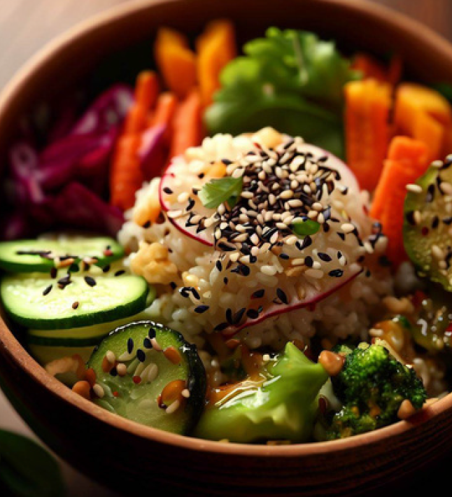 Delectable Sesame Herb Rice Bowl with Veggie Fusion Garnish – Gourmet ...